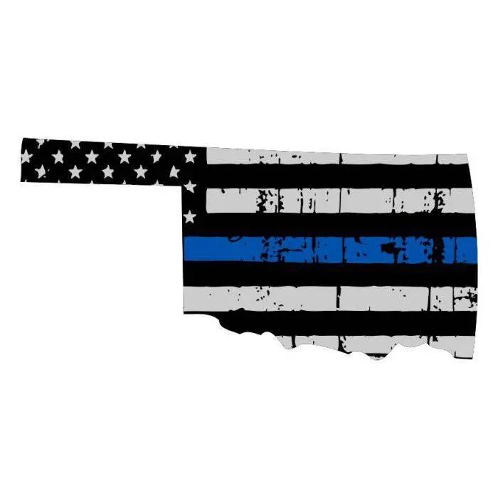Thin Blue line decal - State of Oklahoma Thin Blue Line Grey Tattered ...